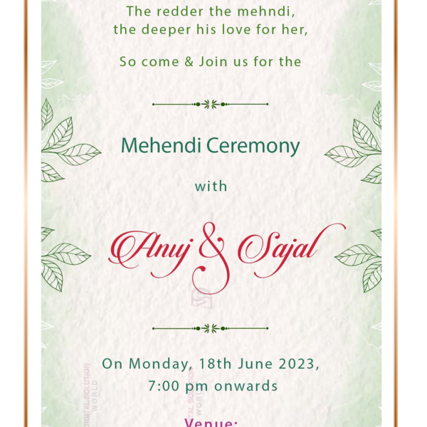 Digital Invitation card for Mehndi Ceremony | Mehendi Ceremony ...